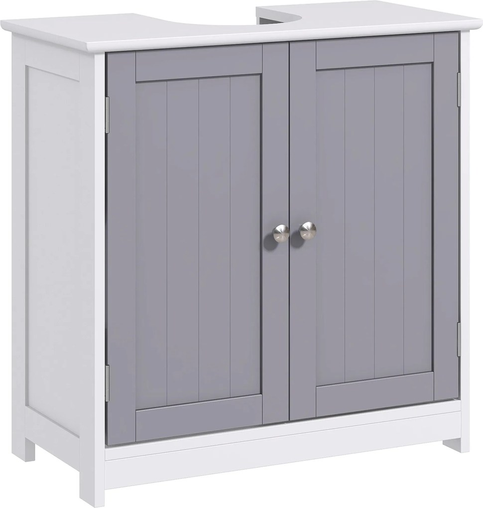 Kleankin Koupelnová Skříňka pod Umývadlo - 2-dveřová skříňka s policí - rozměry 60L x 30W x 60H cm - v šedobílé dřevě | Aosom