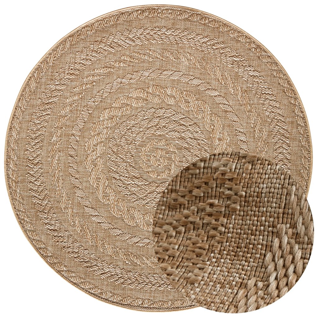 Hanse Home, Kusový koberec Forest 103998 Beige/Brown – na ven i na doma, 200x200 (průměr) kruh, béžová, chodba / předsíň