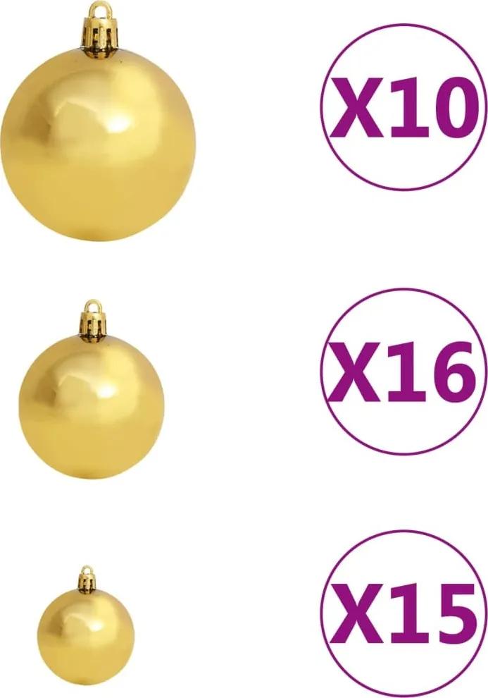 vidaXL Umělý vánoční stromek LED osvětlení sada koulí a šišky 210 cm [3077798] Barva: green and rose