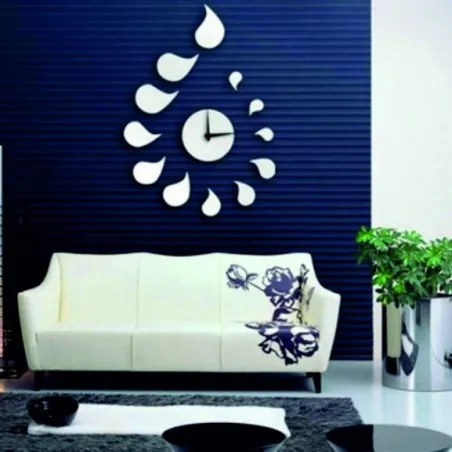 Nalepovací zrcadlové nástěnné hodiny kapka silver l SENTOP IA-019-S