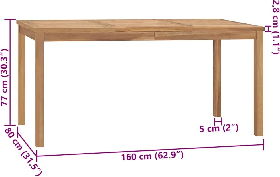 Zahradní jídelní stůl 160 x 80 x 77 cm masivní teakové dřevo 315620
