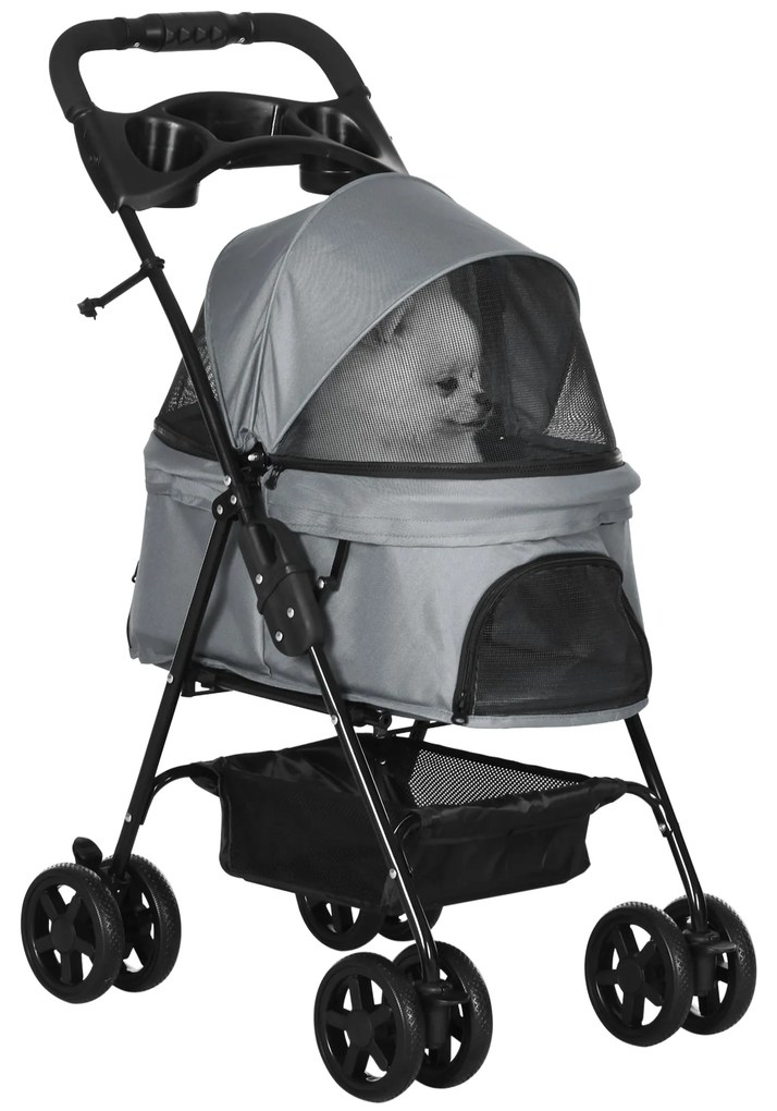 PawHut kočárek pro psy skládací kočárek pro malé psy a kočky Oxford šedý 67x45x96 cm, skládací a lehký