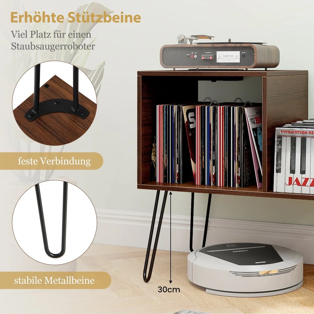 Costway Stolek na gramofon s nabíjecí stanicí, hnědý