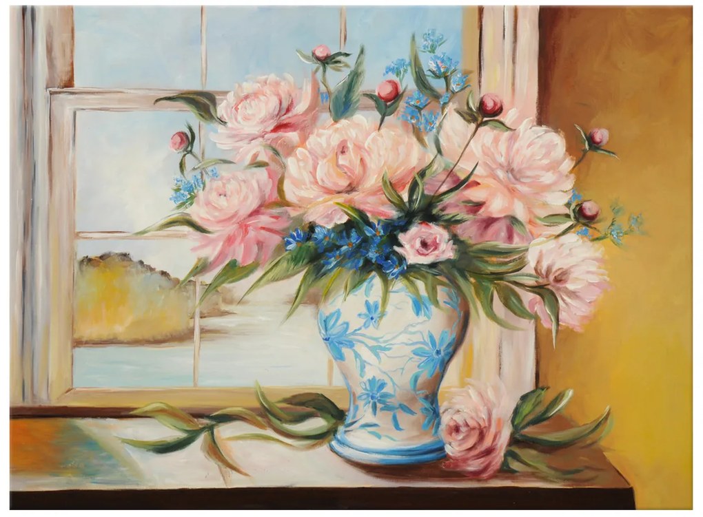 Gario Ručně malovaný obraz Barevné květiny ve váze Rozměry: 120 x 80 cm