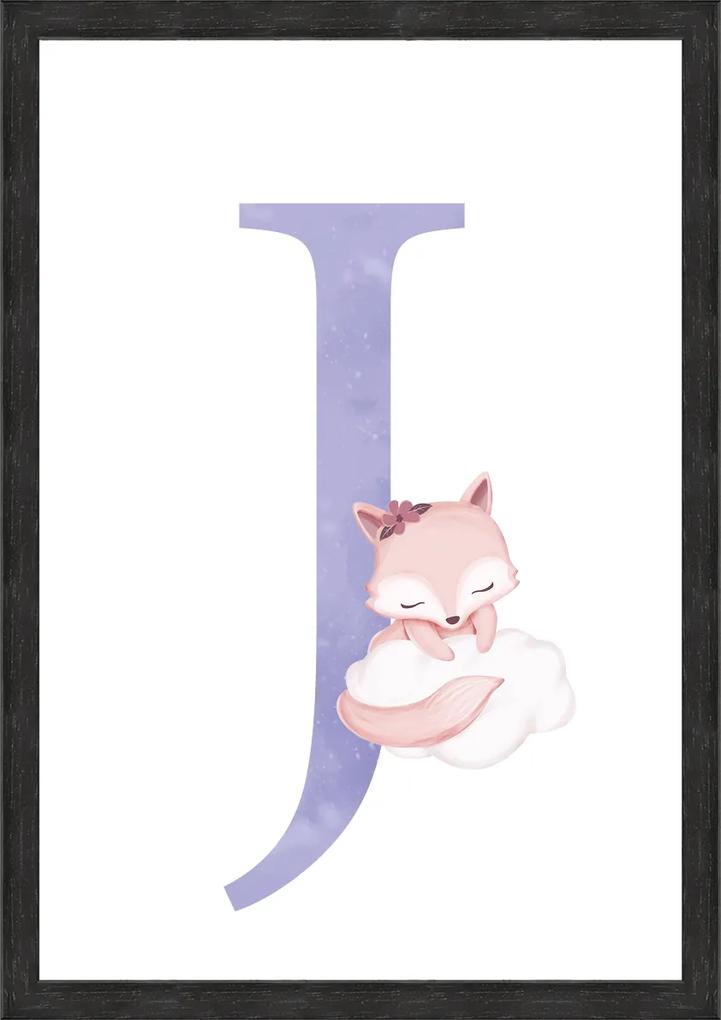Abeceda písmena s liškou - Obraz, Plakát Velikost: A3 - 29,7x42 cm, Volba rámu: s černým rámem, Písmeno: B