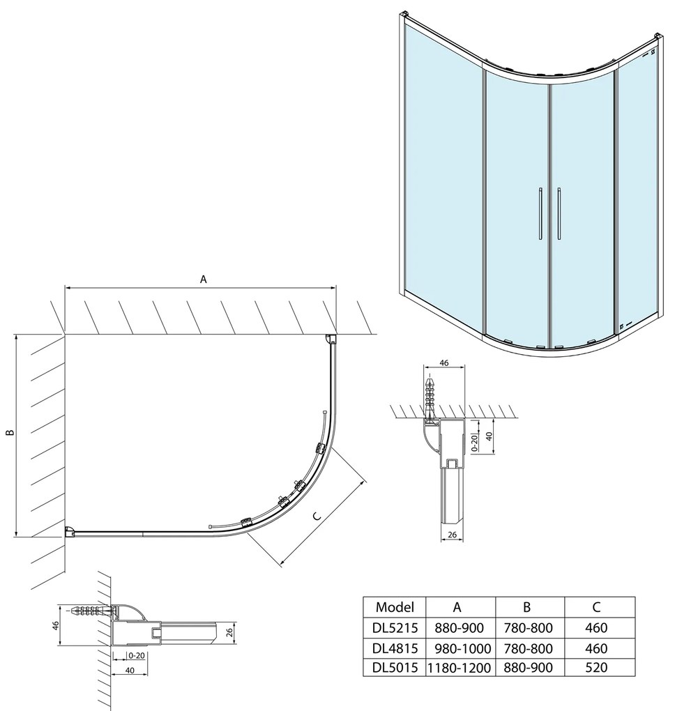 Polysan, LUCIS LINE čtvrtkruhová sprchová zástěna 1200x900mm, levá/pravá, DL5015