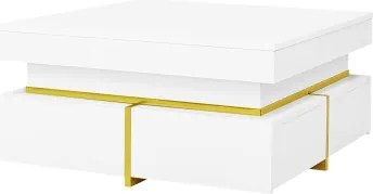 Aosom Konferenční stolek bílý lesklý 70x70 cm se zlatými akcenty a zásuvkami pro obývací pokoje moderních domácností