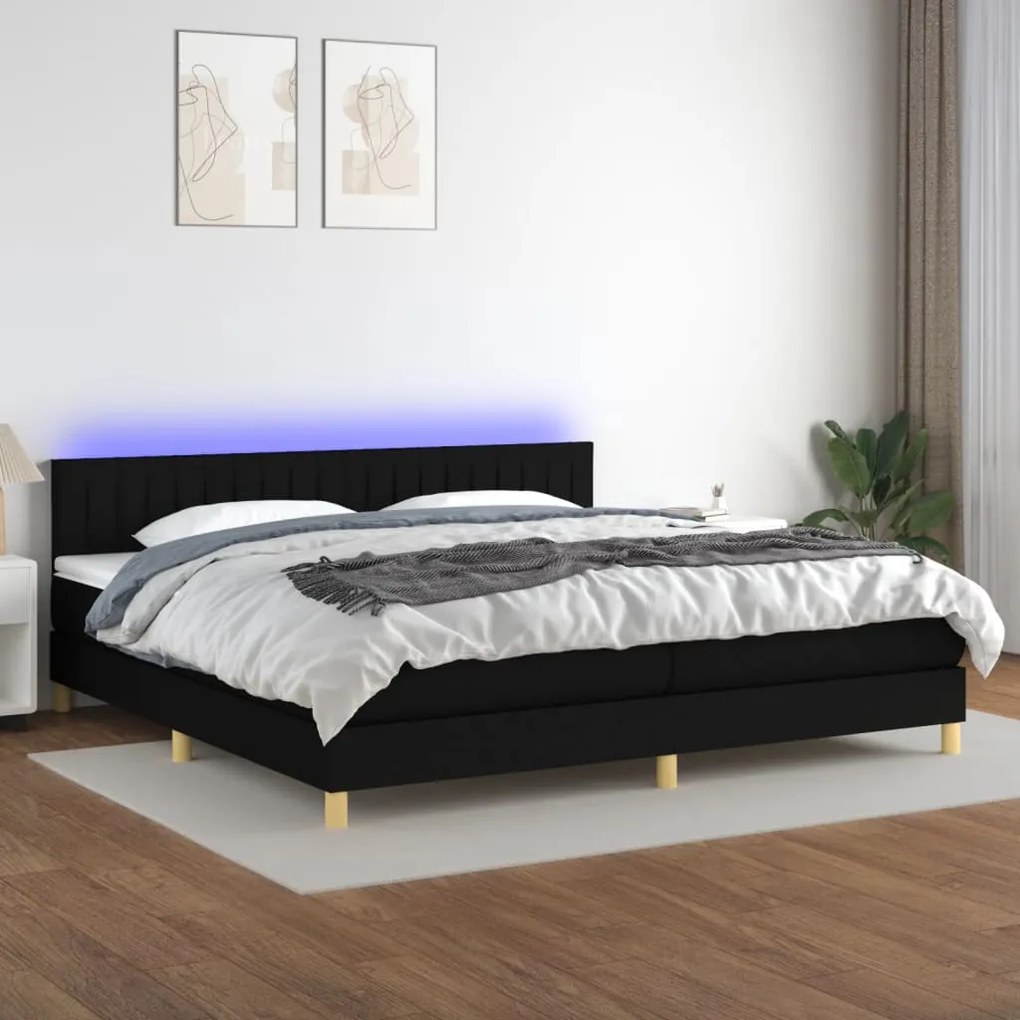 Box spring postel s matrací a LED černá 200x200 cm textil