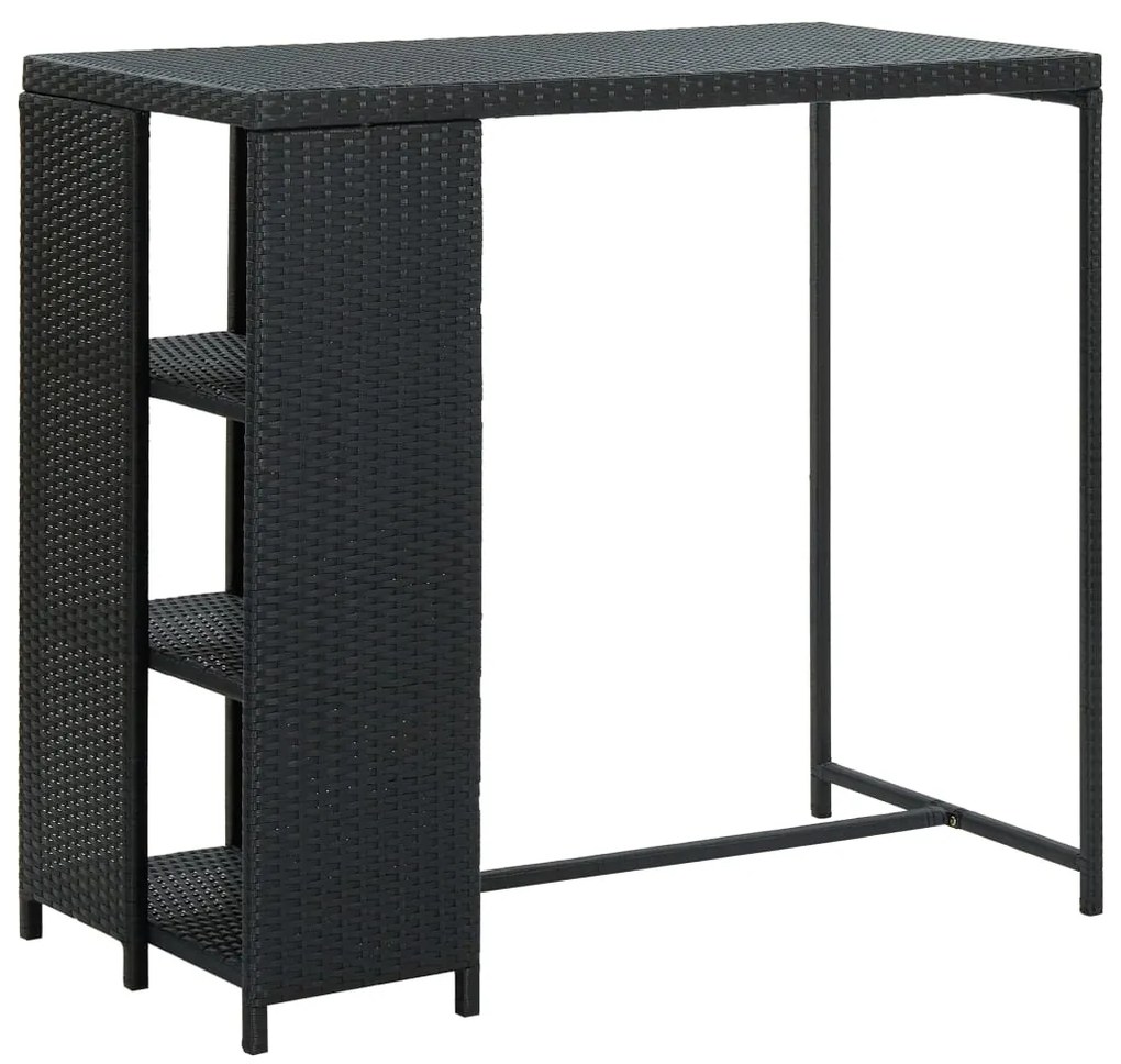 Barový stolek s úložným regálem černý 120x60x110 cm polyratan 313476