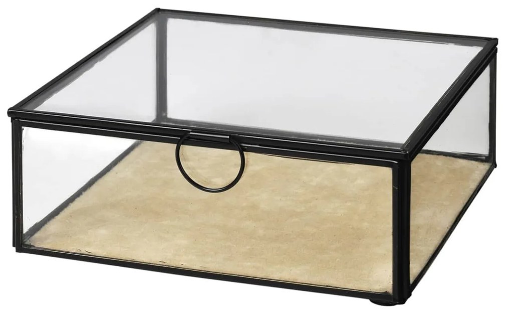 Broste Skleněný box Janni Beige Velvet, černá barva, čirá barva, sklo, kov