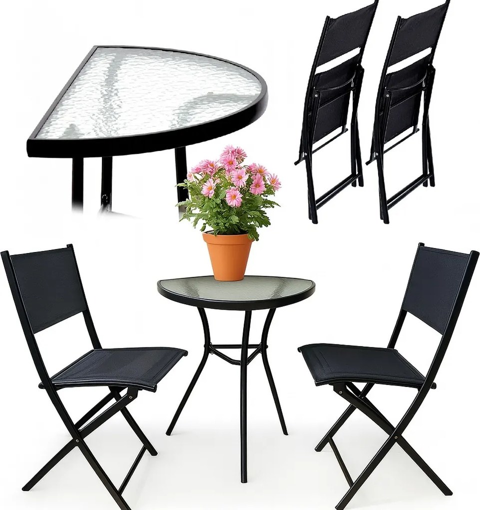 TRENDIE Sestava zahradního nábytku - 2 židle a stůl 70cm poloviční