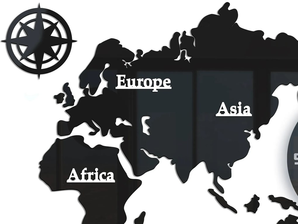 Nástěnné samolepící hodiny Mapa světa 110x55 cm černé