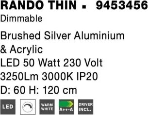 Závěsné LED svítidlo NOVA LUCE RANDO THIN 50W 3000K 9453456 stmívatelné Triac