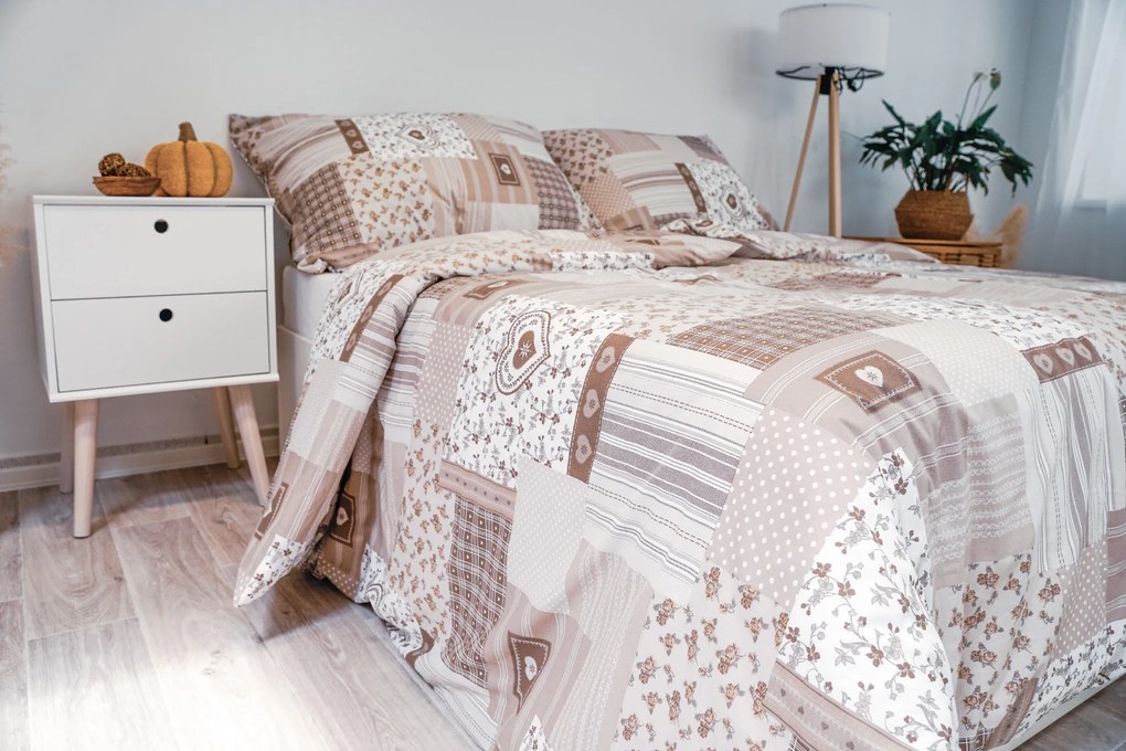 Stanex Ložní povlečení bavlněné pečvork béžový (LS297) rozměr: 140 x 220 + 90 x 70, Zapínání: Zip