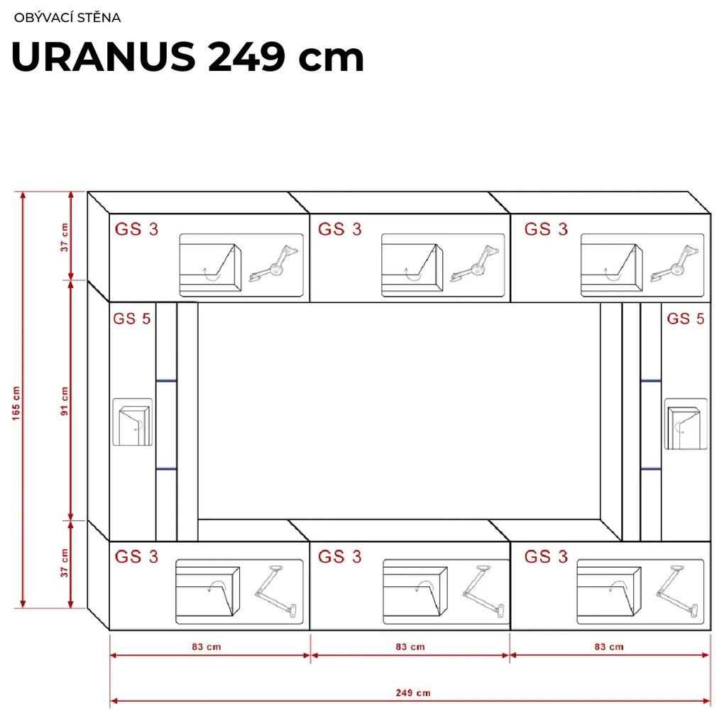 Ral Obývací stěna URANUS 1, 249 cm - Černý lesk
