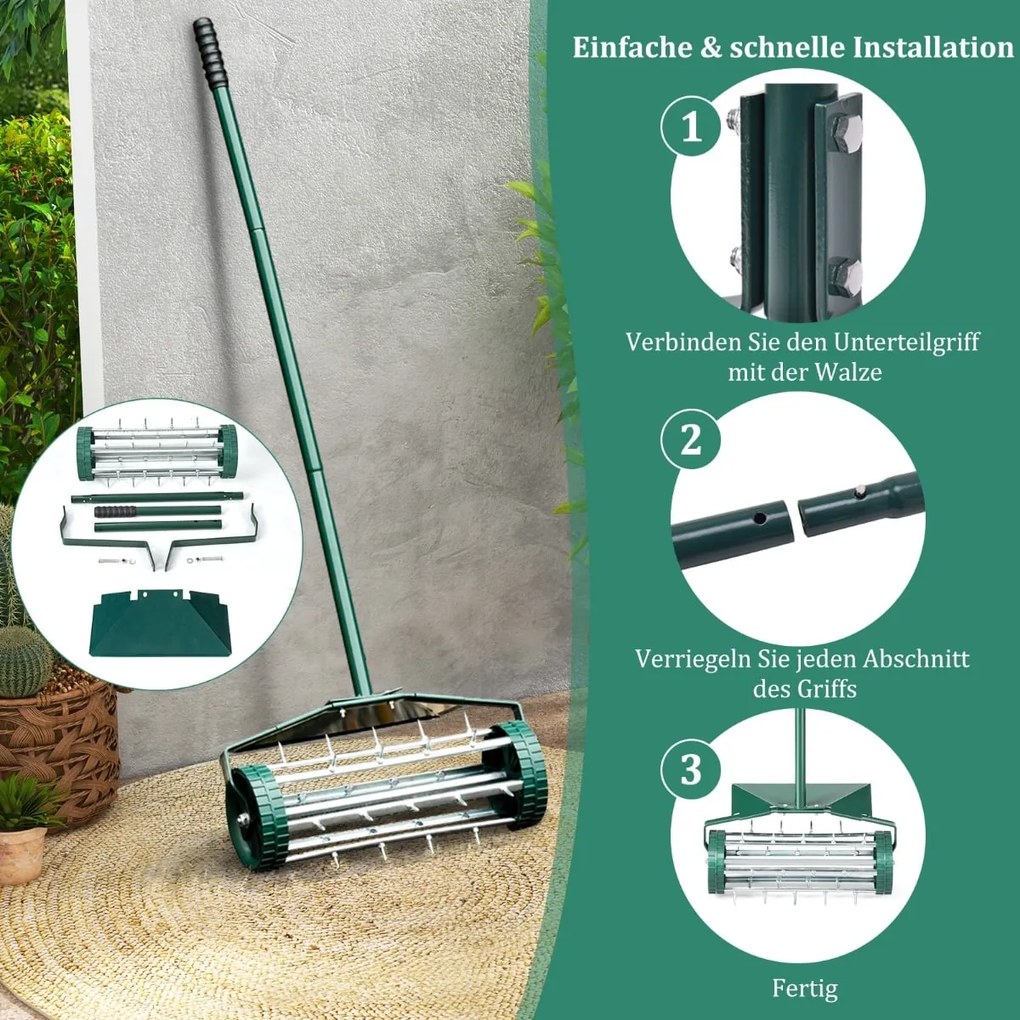 Costway Provzdušňovač trávníku válec na trávník s rukojetí a 3 cm hřebíky