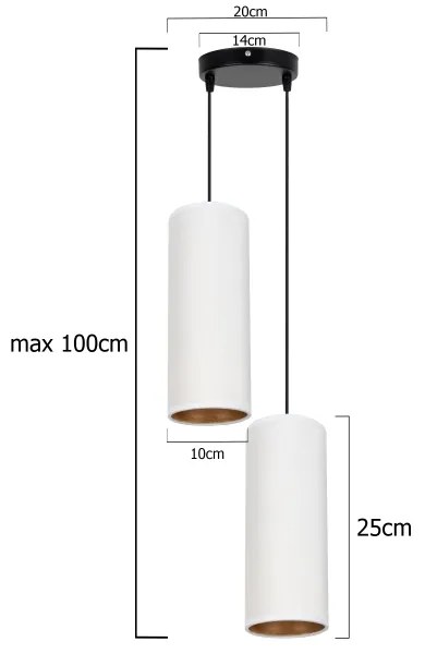 Lustr na lanku AVALO 2xE27/60W/230V pr. 20 cm bílá/měděná