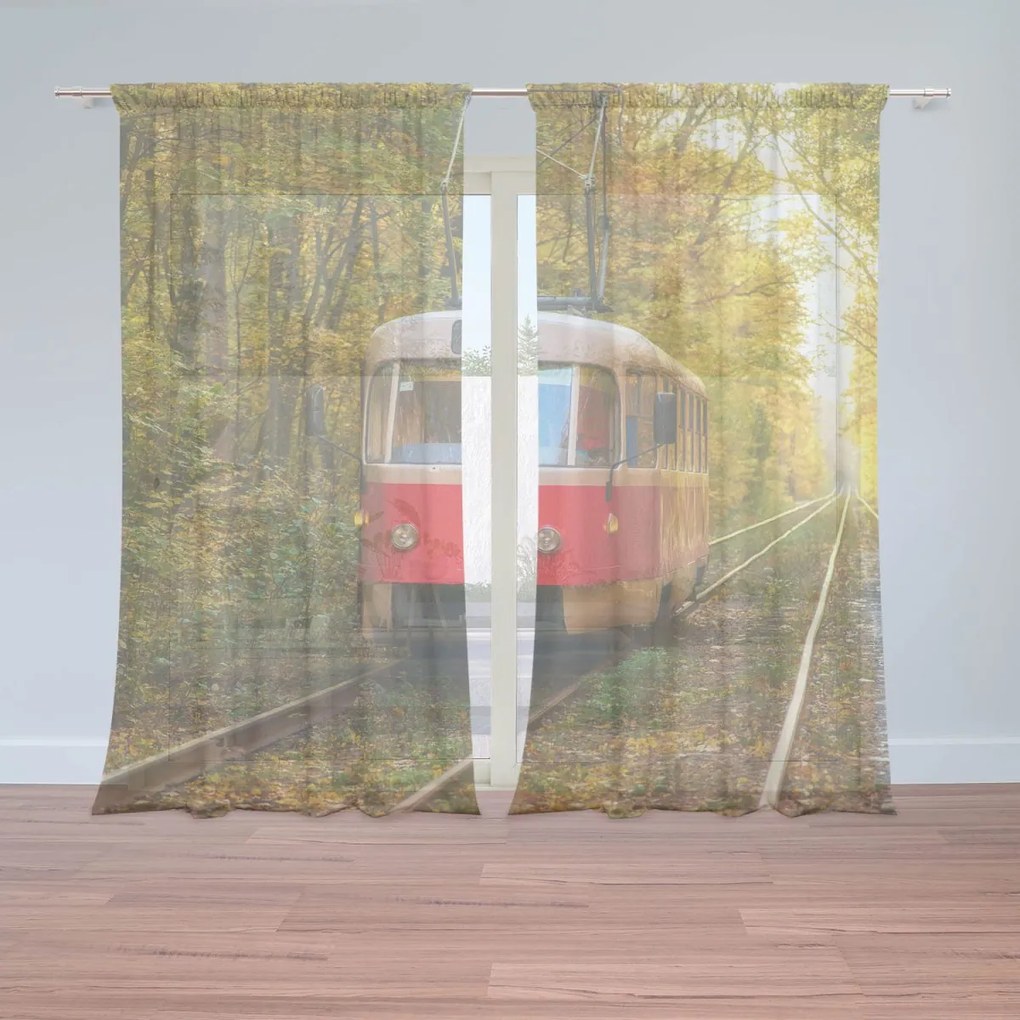 Sablio Záclony Červená tramvaj v lese: 2ks 150x250cm