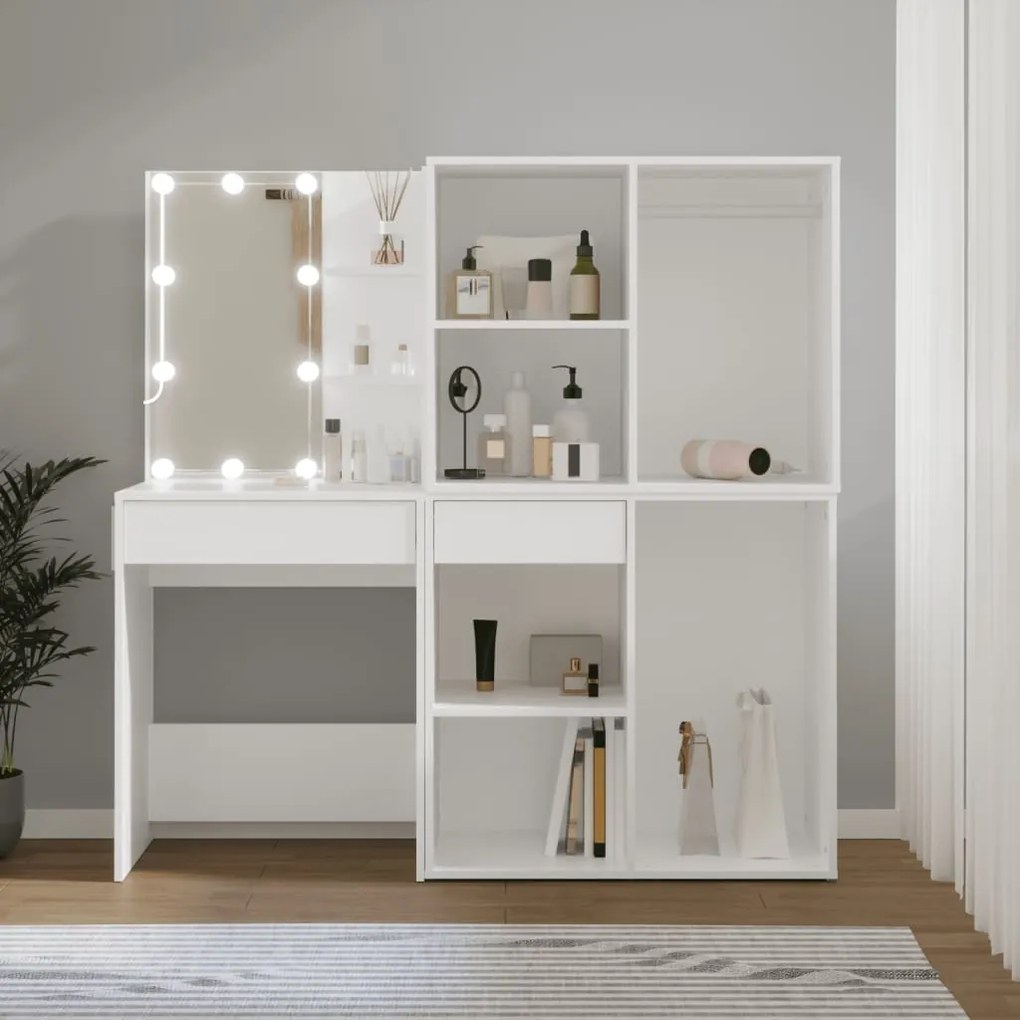 LED toaletní stolek se 2 skříňkami bílý kompozitní dřevo 3082026