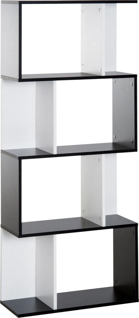 HOMCOM Moderní S-šatková knihovna s úložným prostorem, 4 police 60D x 24Š x 148V cm, černá/bílá