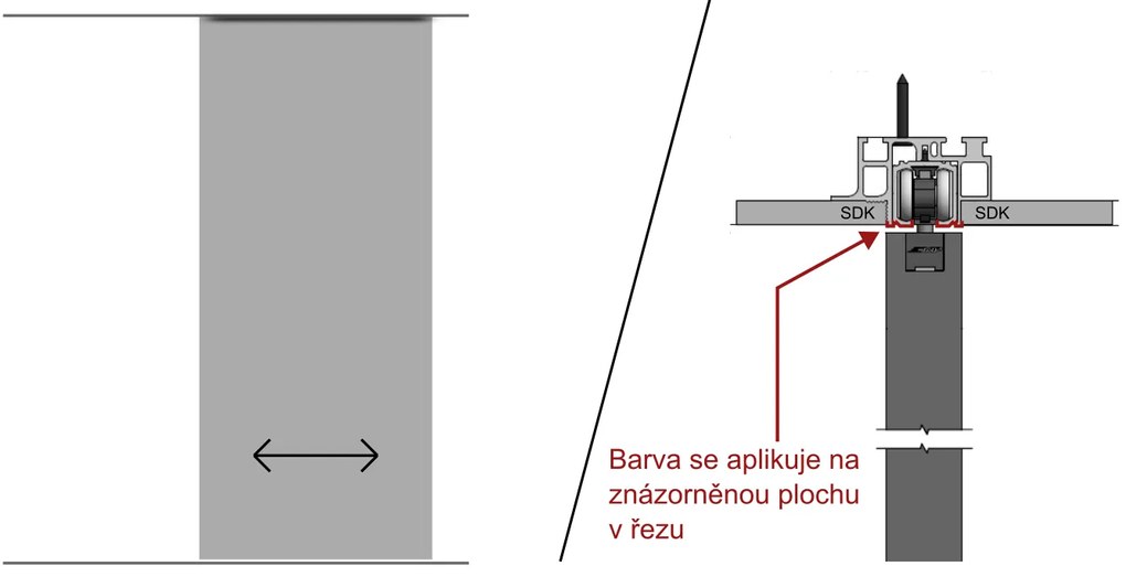 JAP Jednokolejnicový posuv do stropu skrytý PREMIUM - podhled z obou stran - Barva šířka průchodu/ délka kolejnice: 100/ 210 cm, typ kotvení: do stropu