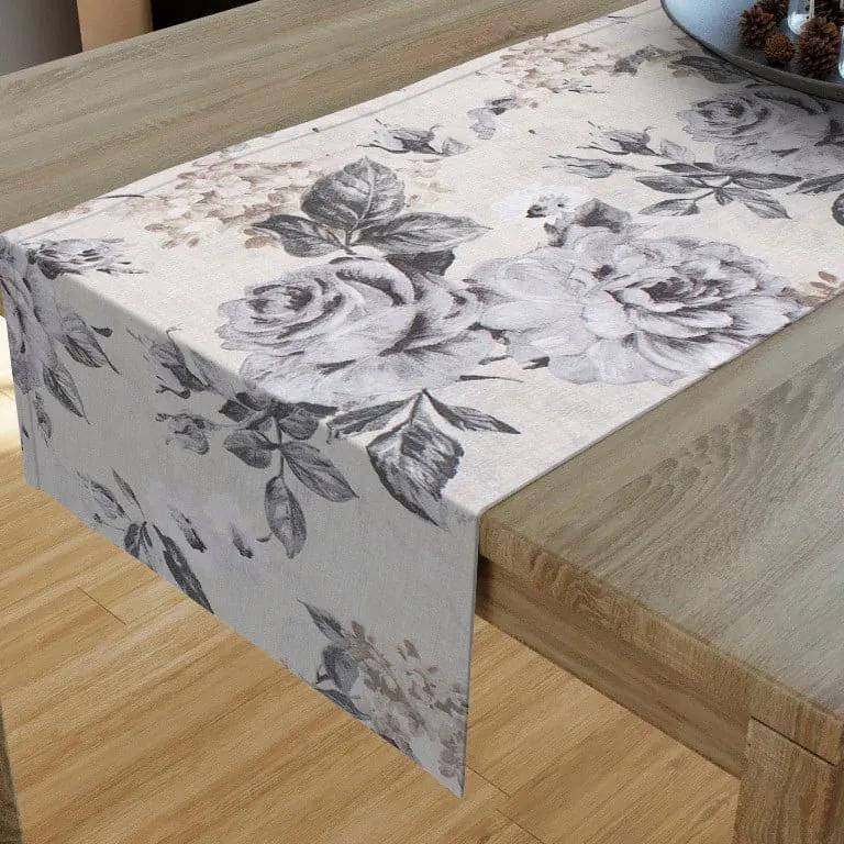 Goldea dekorační běhoun na stůl loneta - vzor velké šedé růže 20x120 cm