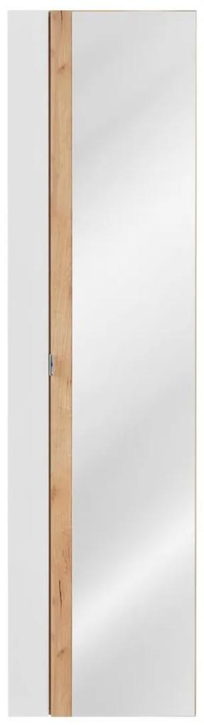 Koupelnová skříňka sloupek se zrcadlem Capri 803 1D bílý lesk/dub kraft zlatý