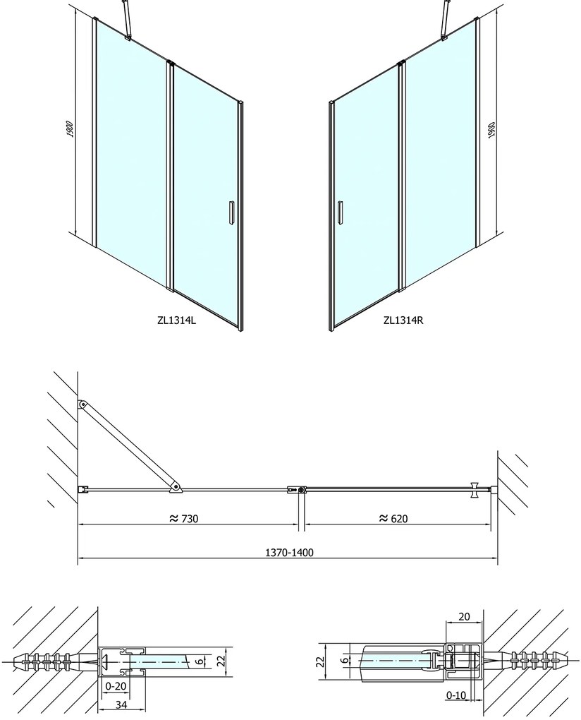 Polysan ZOOM LINE sprchové dveře 1400mm, čiré sklo, ZL1314