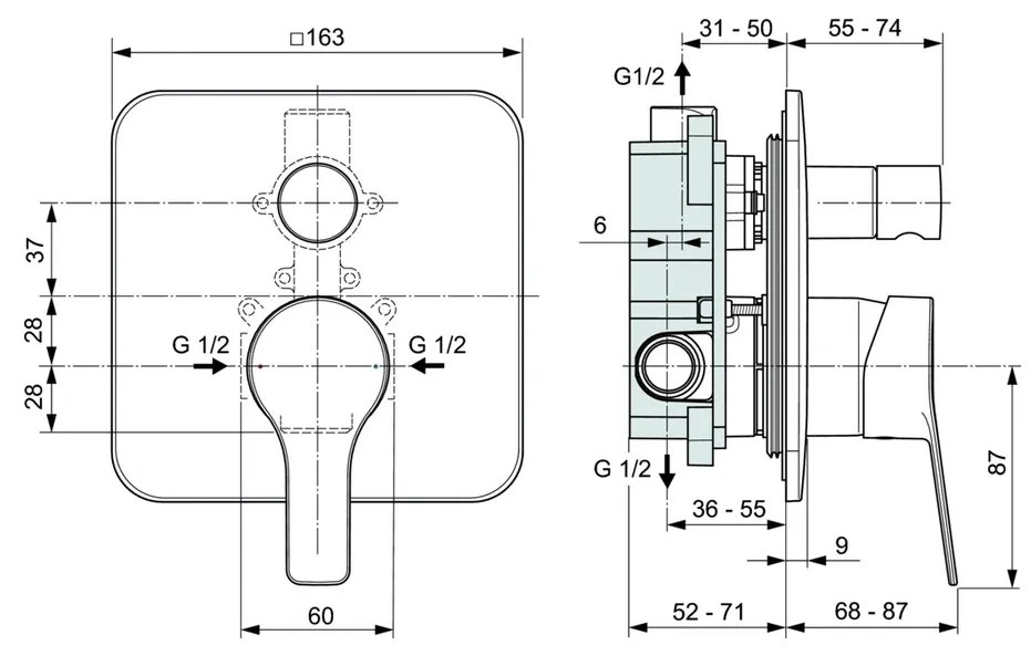 Ideal Standard Entela - Vanová baterie pod omítku, komplet, Chrom, A6949AA