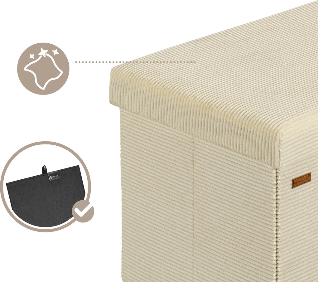 Lavice s úložným prostorem béžová manšestr 76x38x38cm MDF skládací