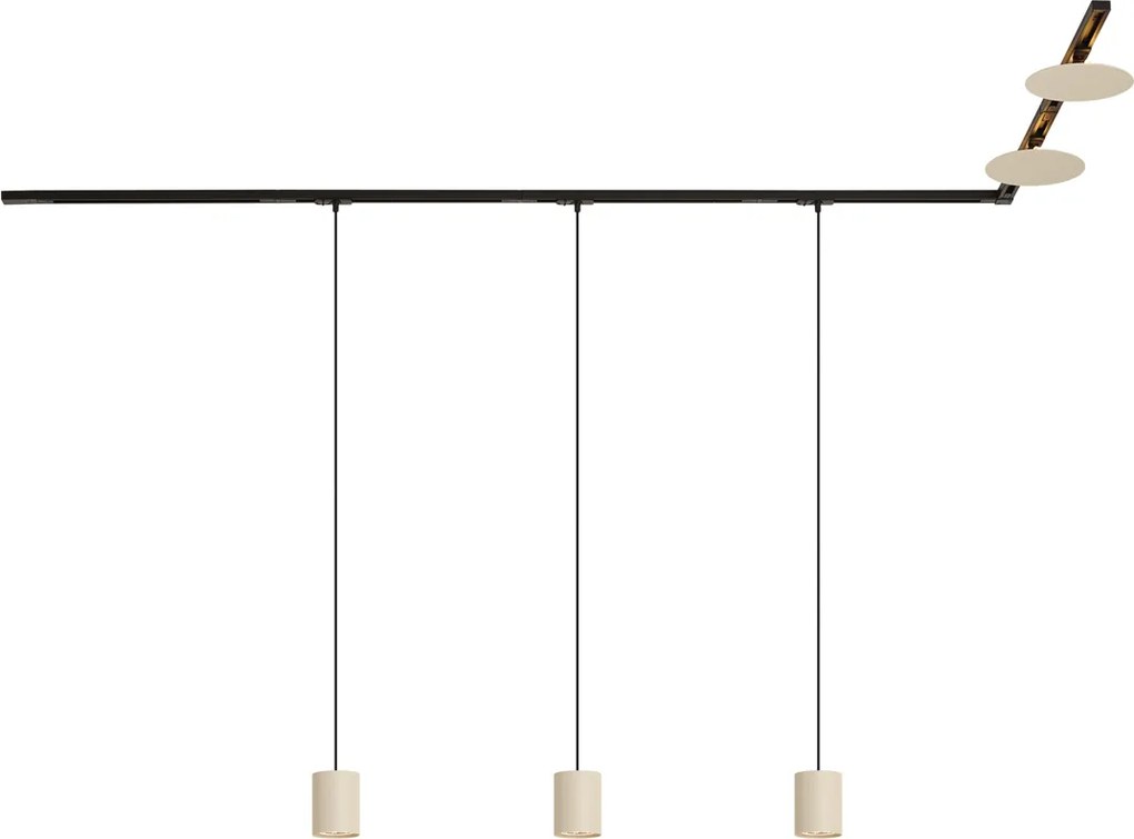 Moderní kolejnicový systém černý se 3 závěsnými svítidly a 2 béžovými stropními svítidly 1-fázový - Iconic Holt Pulley
