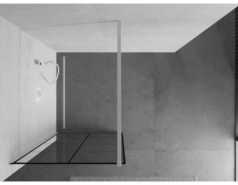 Mexen Kioto, Walk-In sprchová zástěna 70 x 200 cm, 8mm sklo čiré/černý vzor, bílý profil, 800-070-101-20-77
