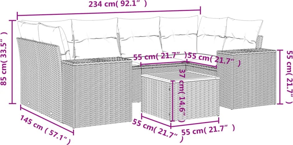 7dílná zahradní sedací souprava s poduškami šedá polyratan 3257677