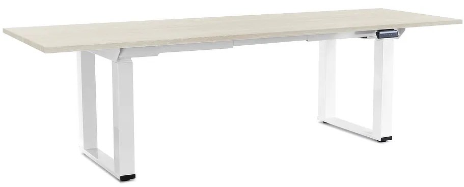 Výškově nastavitelný stůl OfficeTech Strong 240 x 80 cm, bílá podnož, bílý jasan