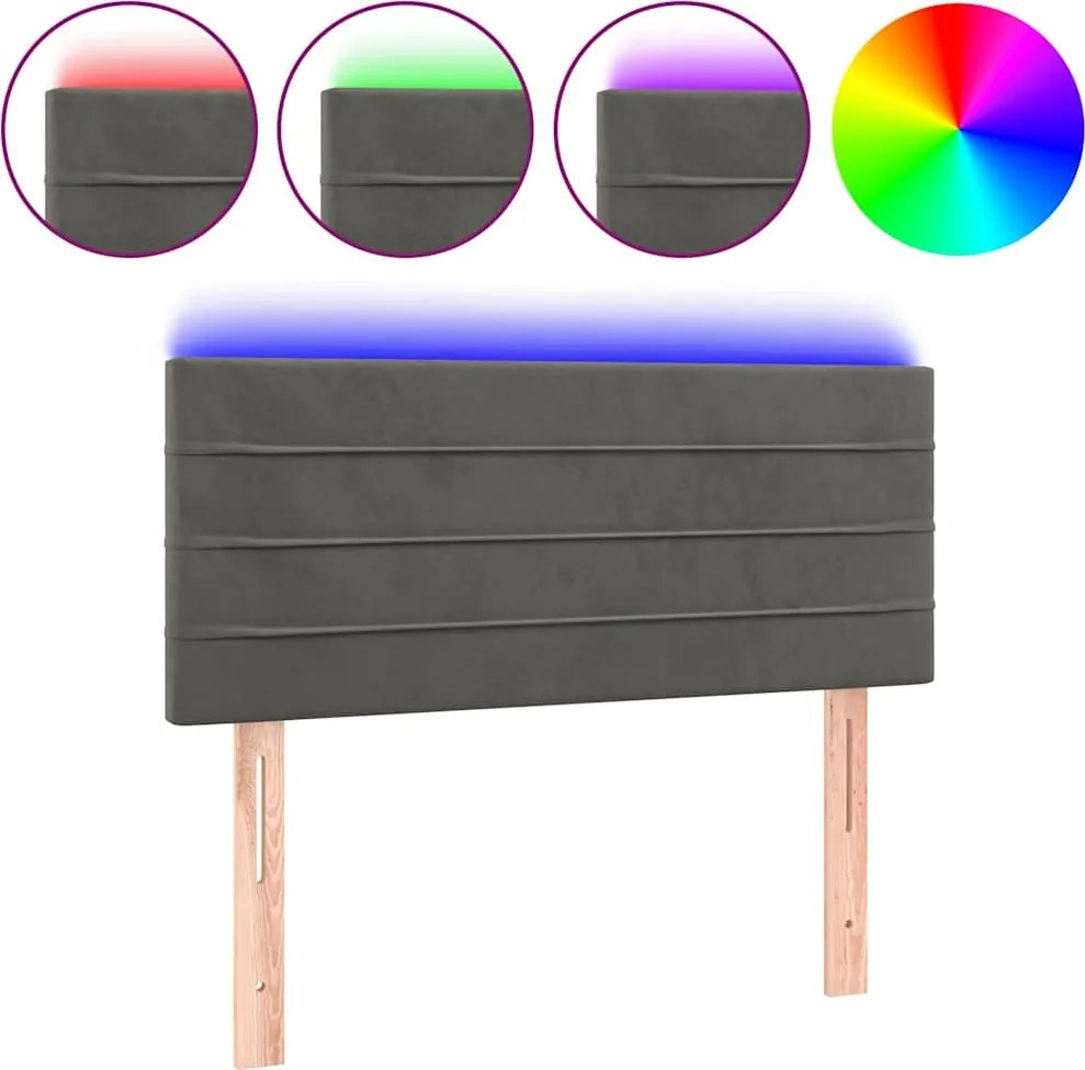 Čelo postele s LED tmavě šedé 80 x 5 x 78/88 cm samet 3121783