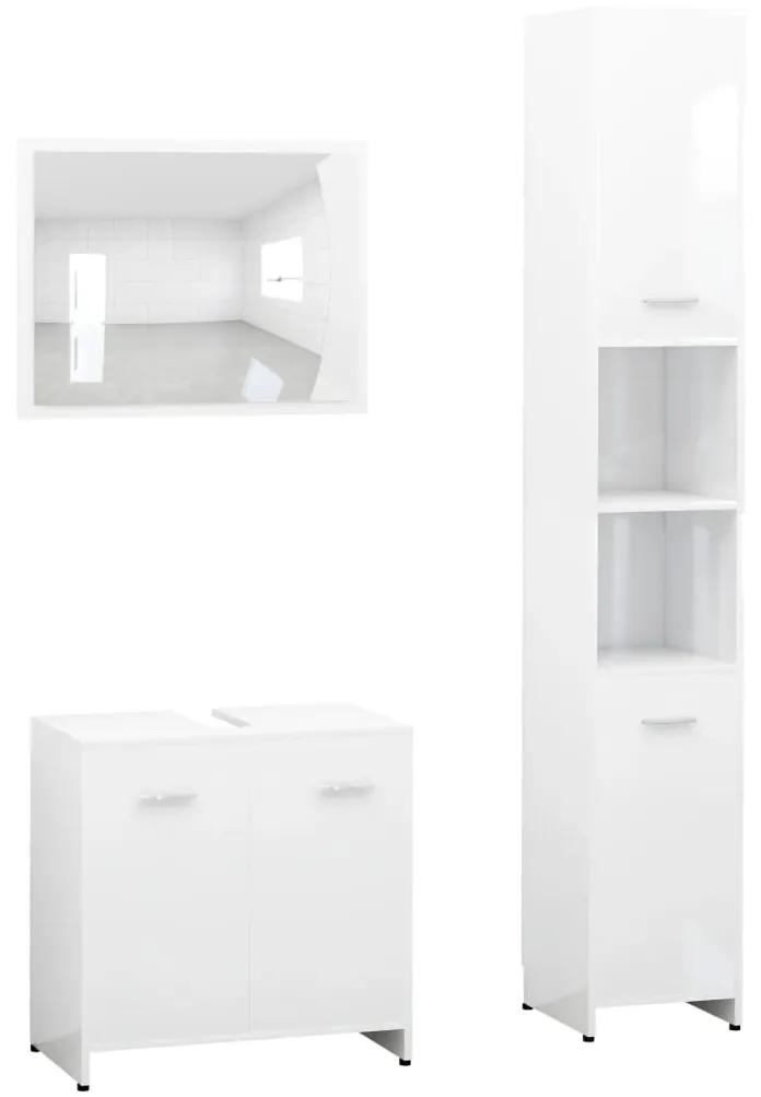 3dílná koupelnová sestava bílá vysoký lesk kompozitní dřevo,  3056922