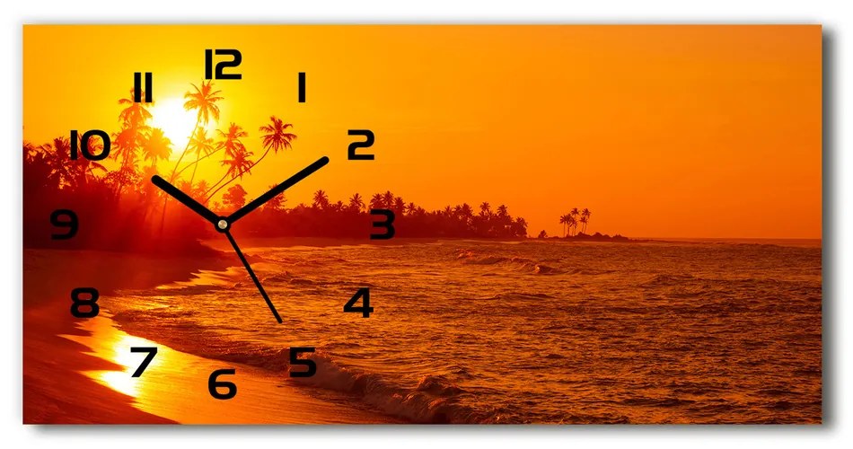Wallmuralia Skleněné hodiny na stěnu Západ slunce pláž 60x30 cm