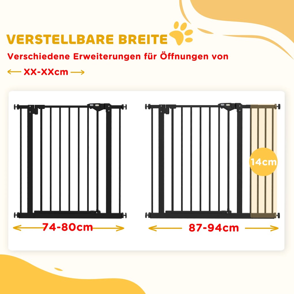 Bezpečnostní branka do dveří pro psy, zábrana, bezpečnostní branka pro domácí zvířata, kovová, plastová, ,74-80/87-94 cm, černá