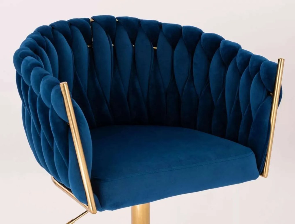LuxuryForm DESIGN Barová židle NORDEN VELUR na zlaté kulaté podstavě - modrá