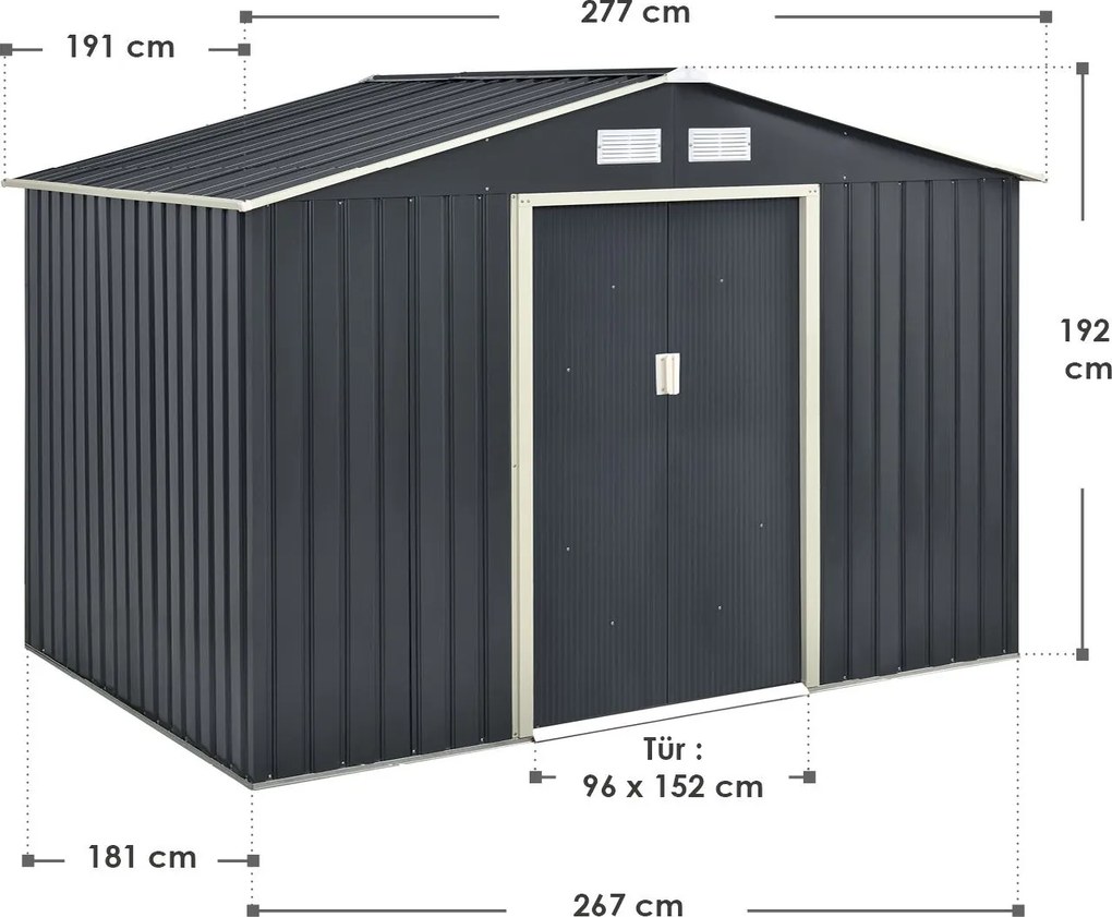 Juskys Zahradní domek XL 277×191×192 cm - antracit