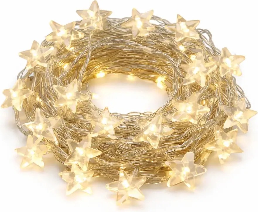 LED dekorativní řetěz hvězdičky, 10,5 m, teple bílá, 70 diod, čirý kabel, IP20 interiér, prodlužovací