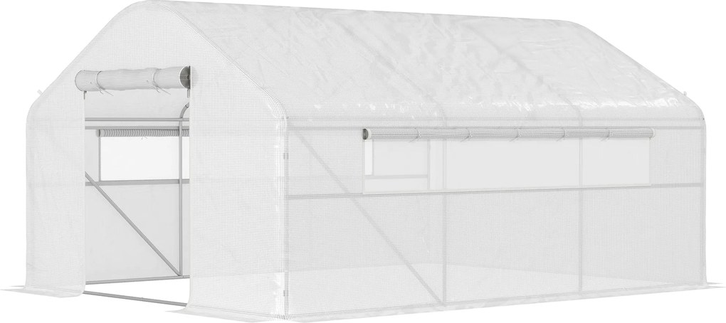 Outsunny Zahradní Skleník 4x3x2 m Tunelový Skleník se 2 Okny z UV-Odolného PE a 1 Rolovacími Dveřmi se Zipperem pro Zahradu a Terasu Bílý | Aosom