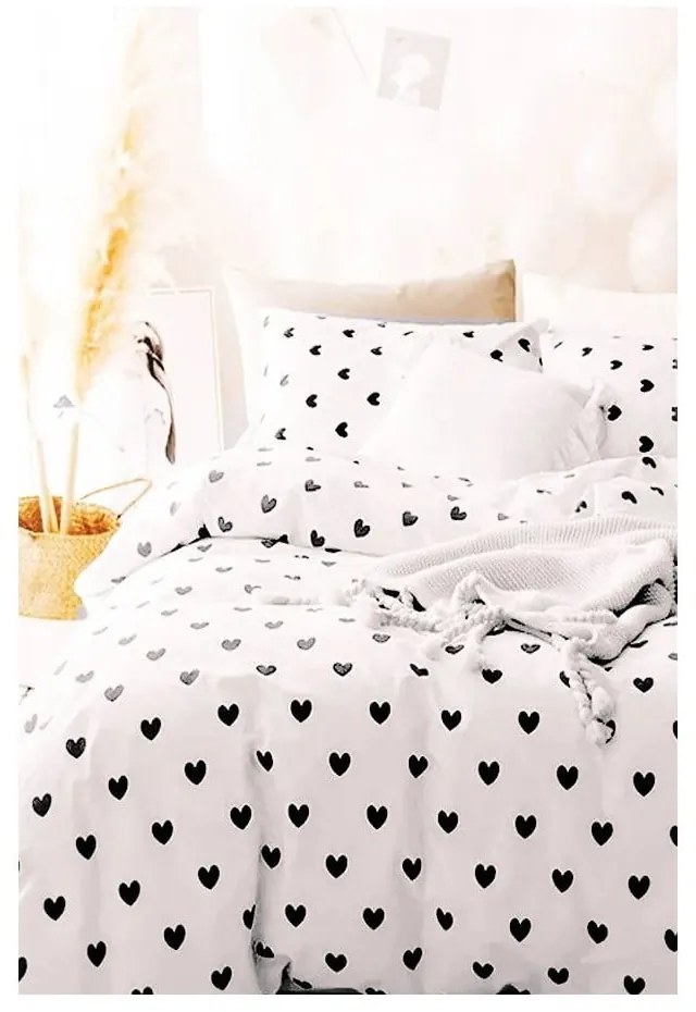 Bílé prodloužené povlečení na jednolůžko z bavlny Renforcé s prostěradlem/3dílné 160x220 cm Mini Hearts – Mila Home