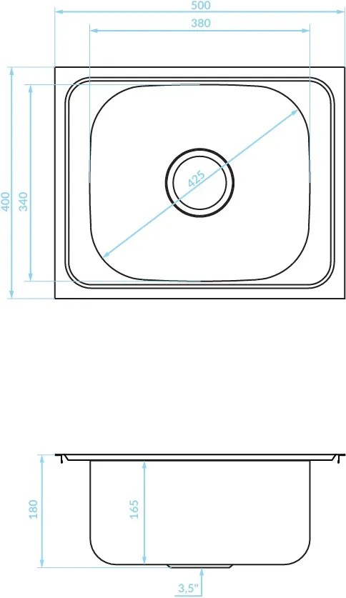 Kuchinox Orion, 1-komorový nerezový dřez 500x400x180 mm, drážkovaný dekor, ocelová, LAV-SKO_310T