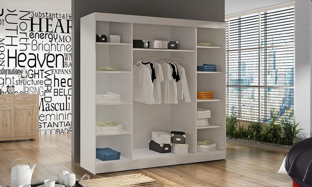 ADRK Furniture Skříň s posuvnými dveřmi a zrcadlem PERQS 200 ADRK-SW-PER-SW-200