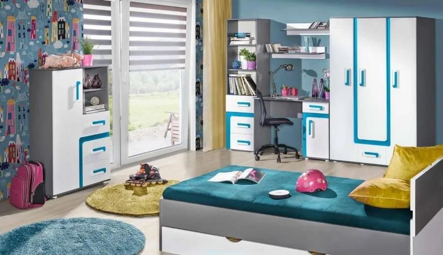 Casarredo - Komfort nábytek Dětská postel APETTITA 12, 90x200 s úložným prostorem, antracit/tyrkys