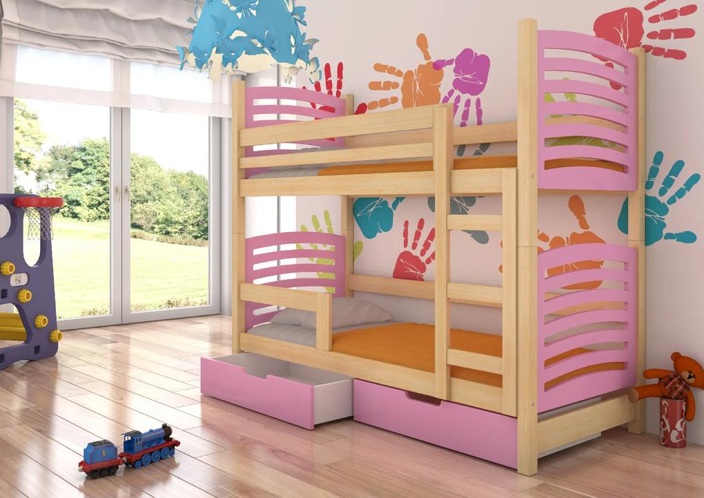 Dvoupatrová postel s matracemi OSUNA Hlavní barva: Pine, Další barva: Růžová