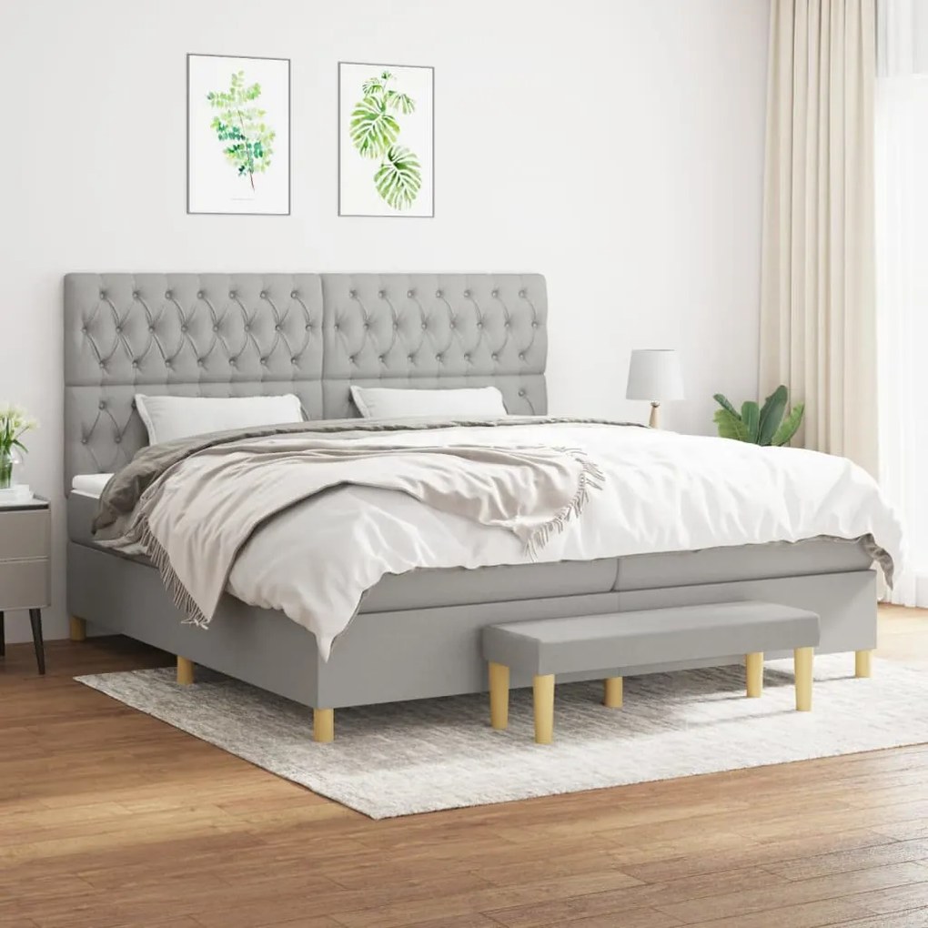 Box spring postel s matrací světle šedá 200 x 200 cm textil 3137421