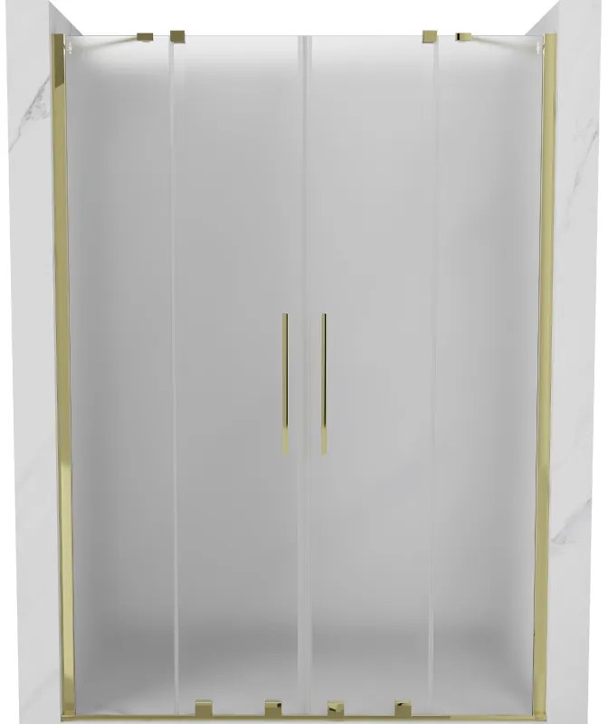 Mexen Velar Duo, posuvné sprchové dveře do otvoru 160 cm, 8mm sklo námraza, zlatá lesklá, 871-160-000-32-50