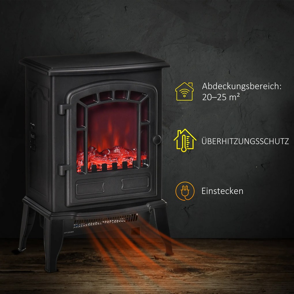 HOMCOM Elektrický krb na podlahu, 2 stupně vytápění, realistický plamenový efekt, všestranný